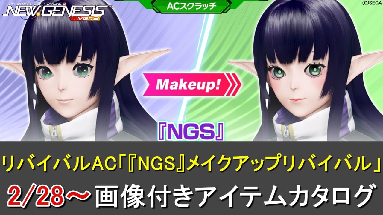 【PSO2NGS】リバイバルACスクラッチ「『NGS』メイクアップリバイバル」のカタログ一覧 | ロボアークスのPSO2NGS攻略情報まとめ