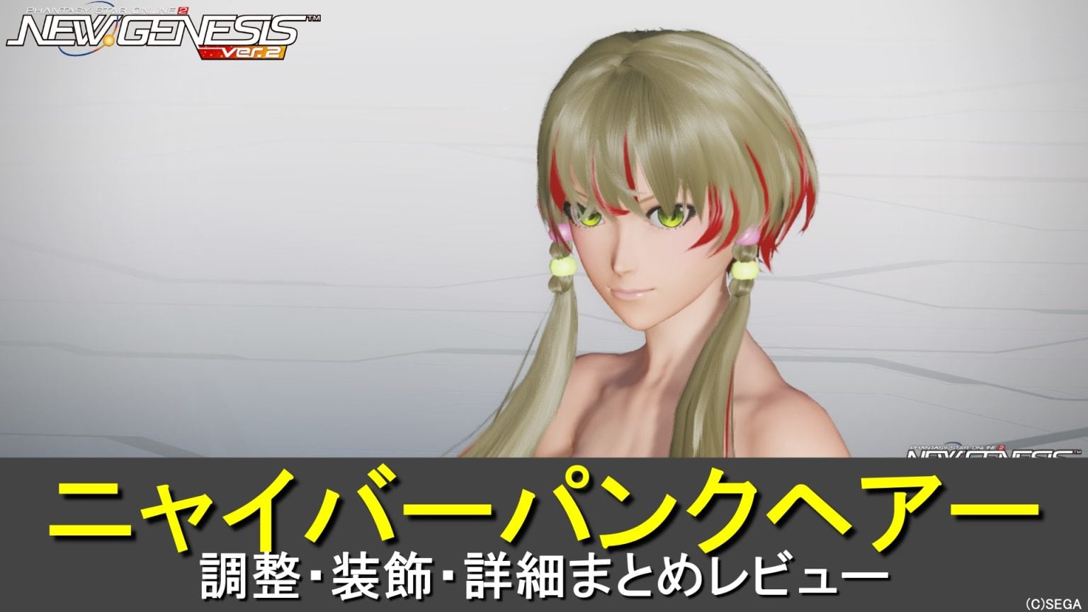 【PSO2NGS】ニャイバーパンクヘアーの調整、装飾、レビューまとめ | ロボアークスのPSO2NGS攻略情報まとめ